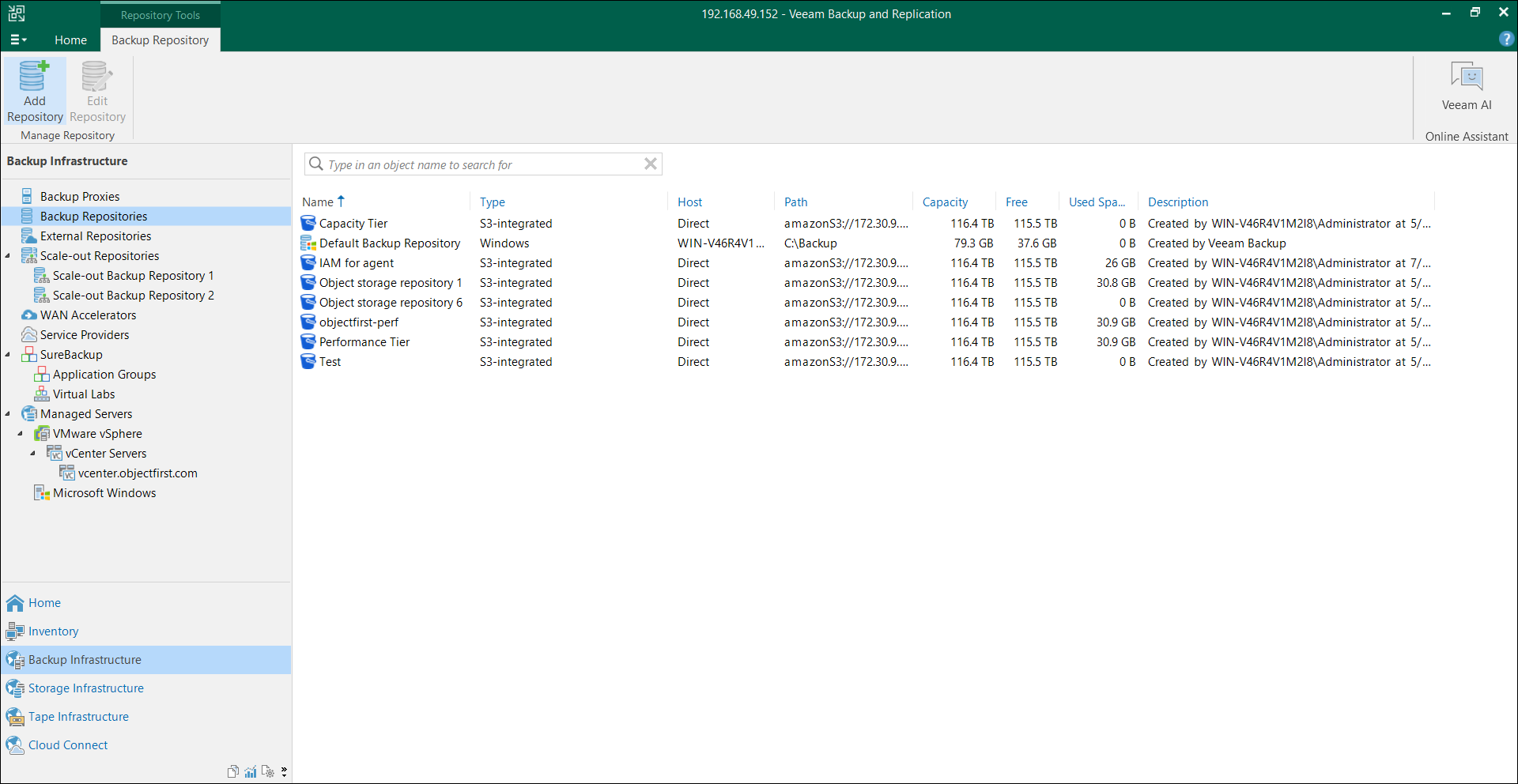 Go to the Backup Infrastructure view. Press Add Repository